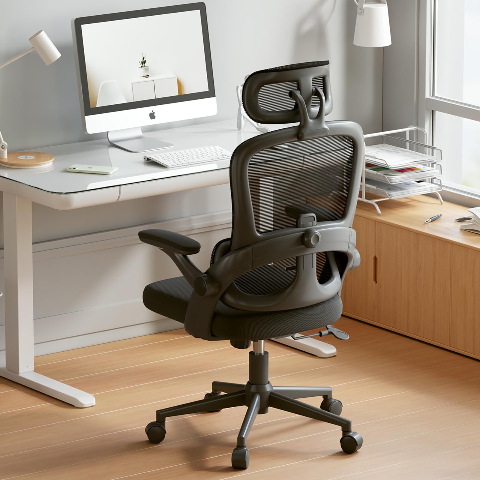 SIHOO M102C Ergonomic Mesh Office Chair, High Back Desk Chair with 3D Armrests, Up&Down Lumbar Support, Swivel Computer Task Chair with Adjustable 2D Headrest, Tilt Function red