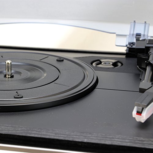 Trexonic 3-Speed Vinyl Turntable Home Stereo System with CD Player, FM Radio, Bluetooth, USB/SD Recording and Wired Shelf Speakers, Black (TRX-28SP)