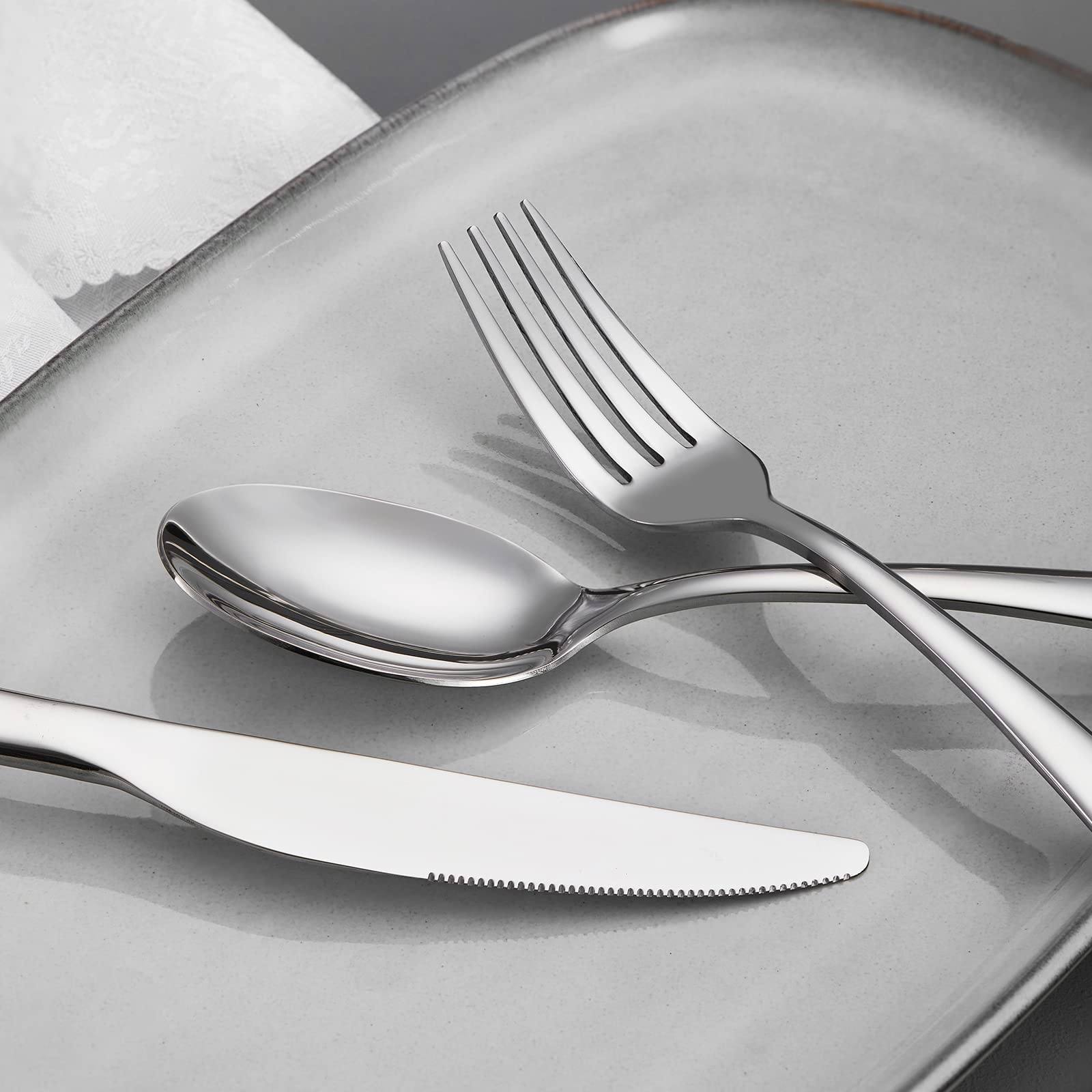 Xingjiake 20 Piece Bright Silver Silverware Set, Kitchen Utensils Set, Silverware Cutlery Flatware Set For 4, Stainless Steel Forks And Spoons Cooking Flatware Serving Set, Dishwasher Safe