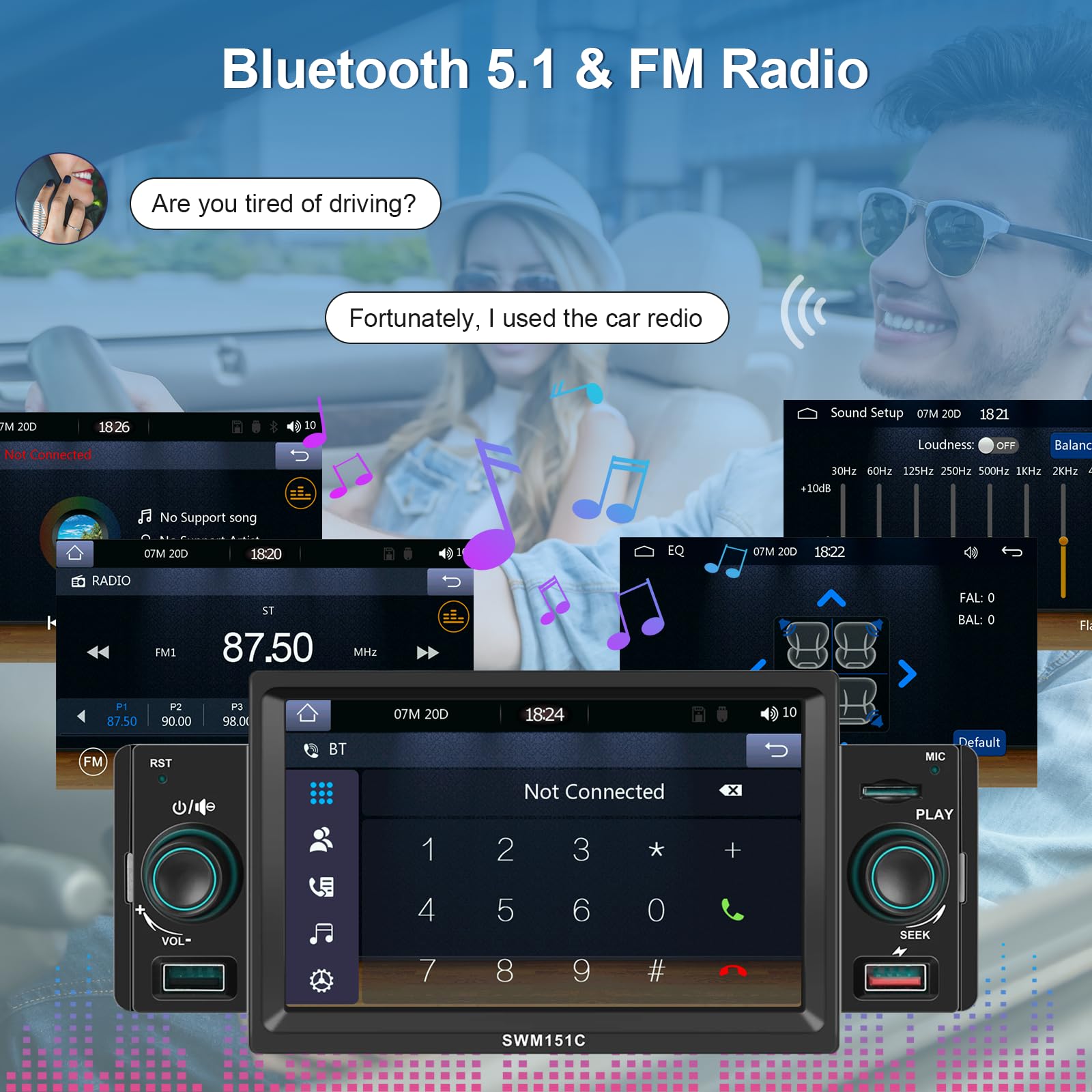 Single Din Car Stereo with Carplay Android Auto, 5 Inch Touch Screen Car Radio with Bluetooth 5.1 FM Radio Mirror Link Voice Control USB Fast Charging SWC TF Dual Mic + 12LED Backup Camera