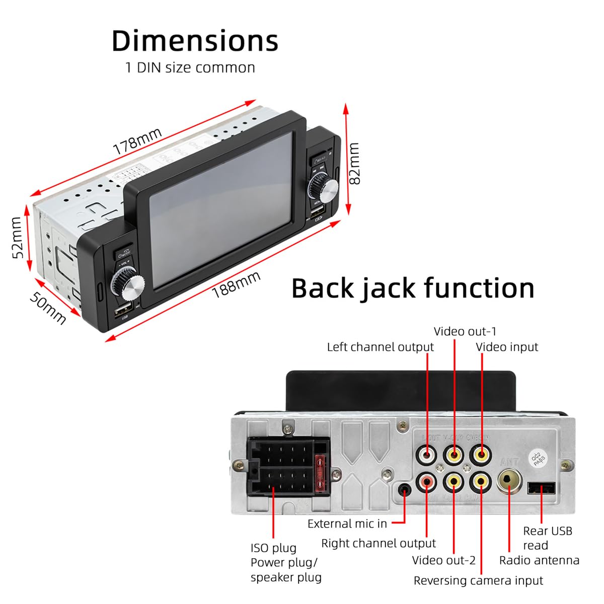 Single Din Car Stereo 5 Inch,for Apple Carplay & Android Auto Touchscreen Car Radio, with Mirror-Link,BT,FM,12 LED Backup Camera,USB Input Car Audio Video Playe