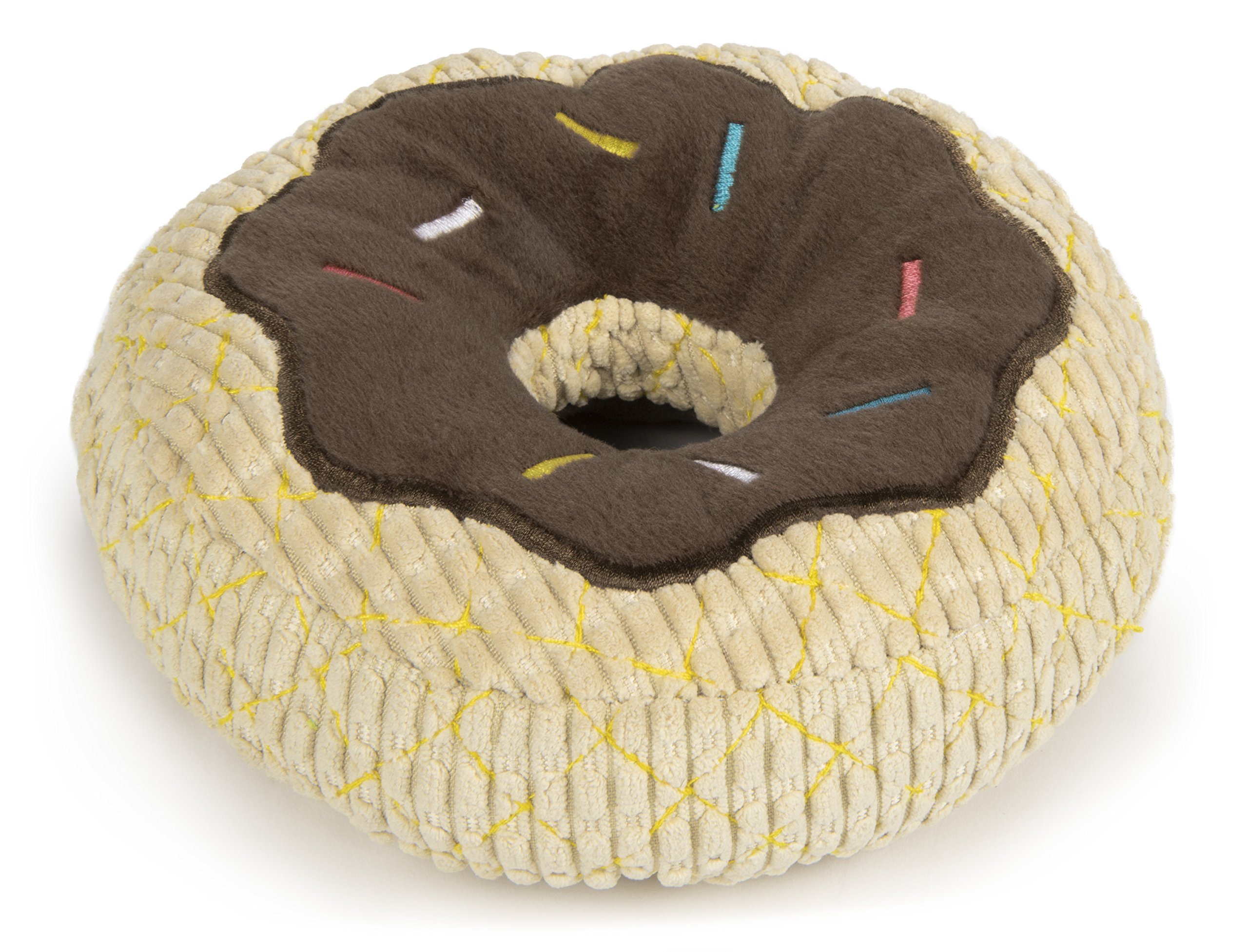 TrustyPup Tough 'N Fun Chocolate Donut Squeaky Plush Dog Toy, Chew Guard Technology - Brown, Large