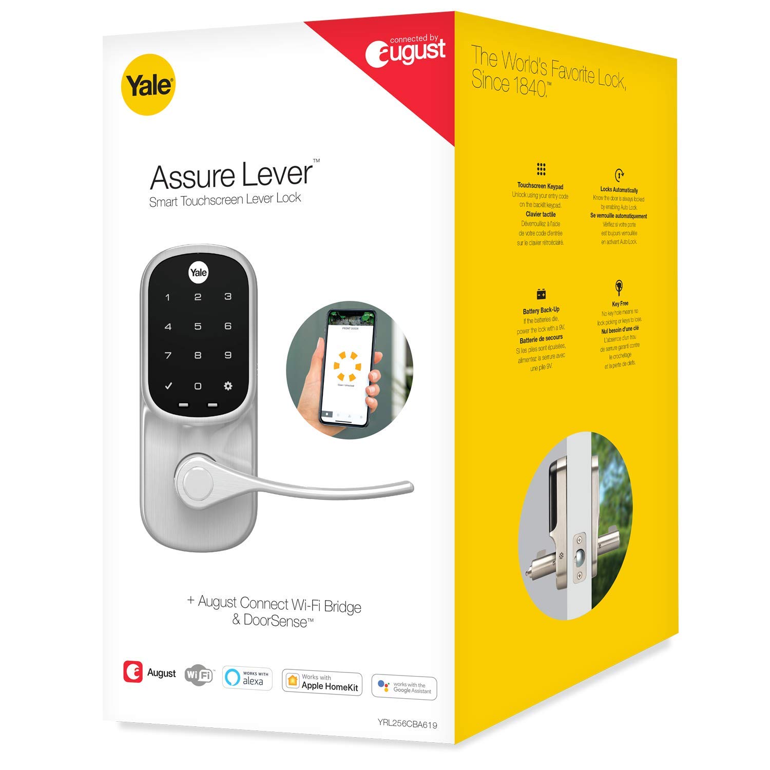 Yale Assure Lever, Wi-Fi Smart Lever - Works with The Yale Access App, Amazon Alexa, Google Assistant, HomeKit, Phillips Hue and Samsung SmartThings, Satin Nickel