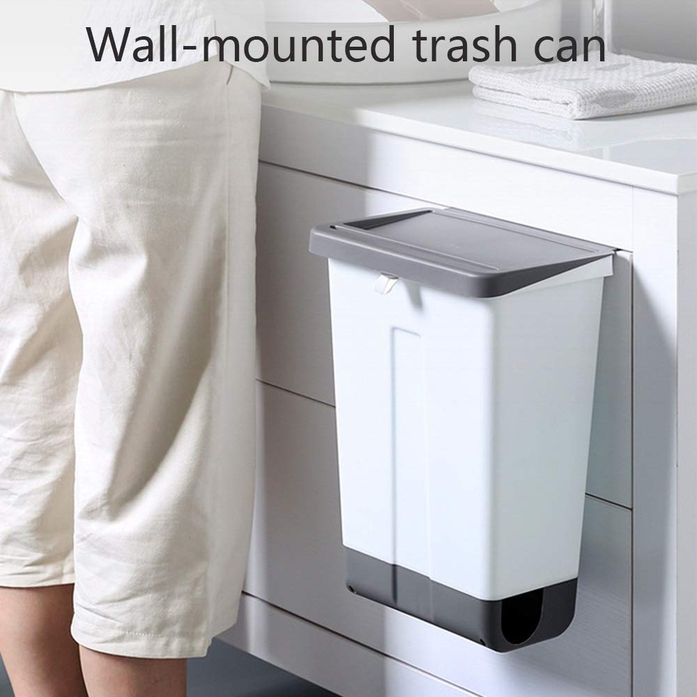 TURHAN Trashcan, Kitchen Trash Can Plastic Wall Mounted Trash Bin Waste Recycle Compost Bin Garbage Bag Holder Waste Container Bathroom Dustbin