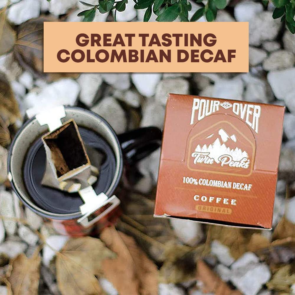 Twin Peaks Coffee Twin Peaks Colombian Decaf Single Serve Pour Over Drip Bag Medium Roast Coffee - 100 Single Cup Pouches