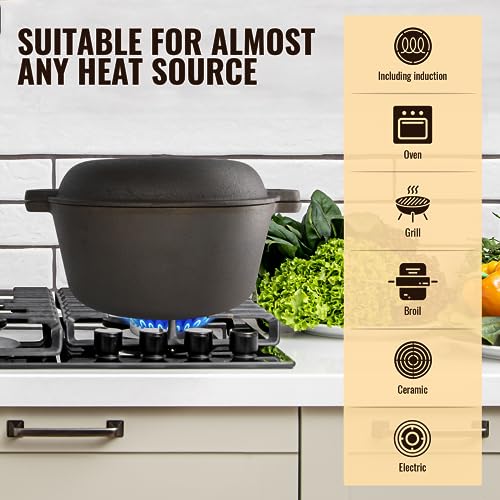 Smooth and Polished Cast Iron Dutch Oven by StarBlue β 5 qt Cast Iron with 10 Inches Diameter, 2 in 1 Multipurpose Skillet and Pot for Non-Stick Cooking
