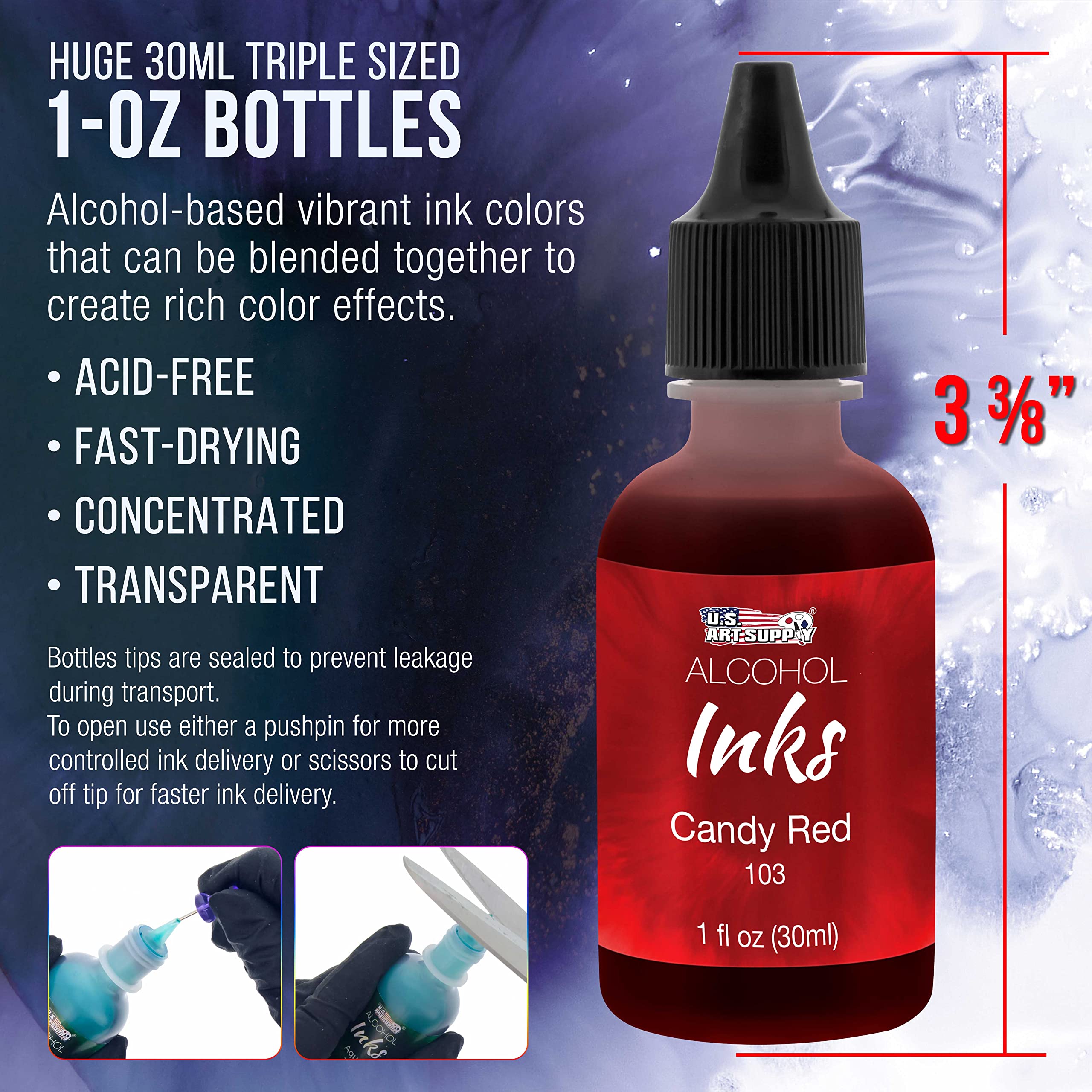 U.S. Art Supply 48 Color Alcohol Ink Set - Huge 30ml Triple Sized 1-oz Bottles - includes 4-oz Blender & 30 Swabs - Vibrant Highly Concentrated Pigment Dye Paint for Epoxy Resin Art Painting & Crafts