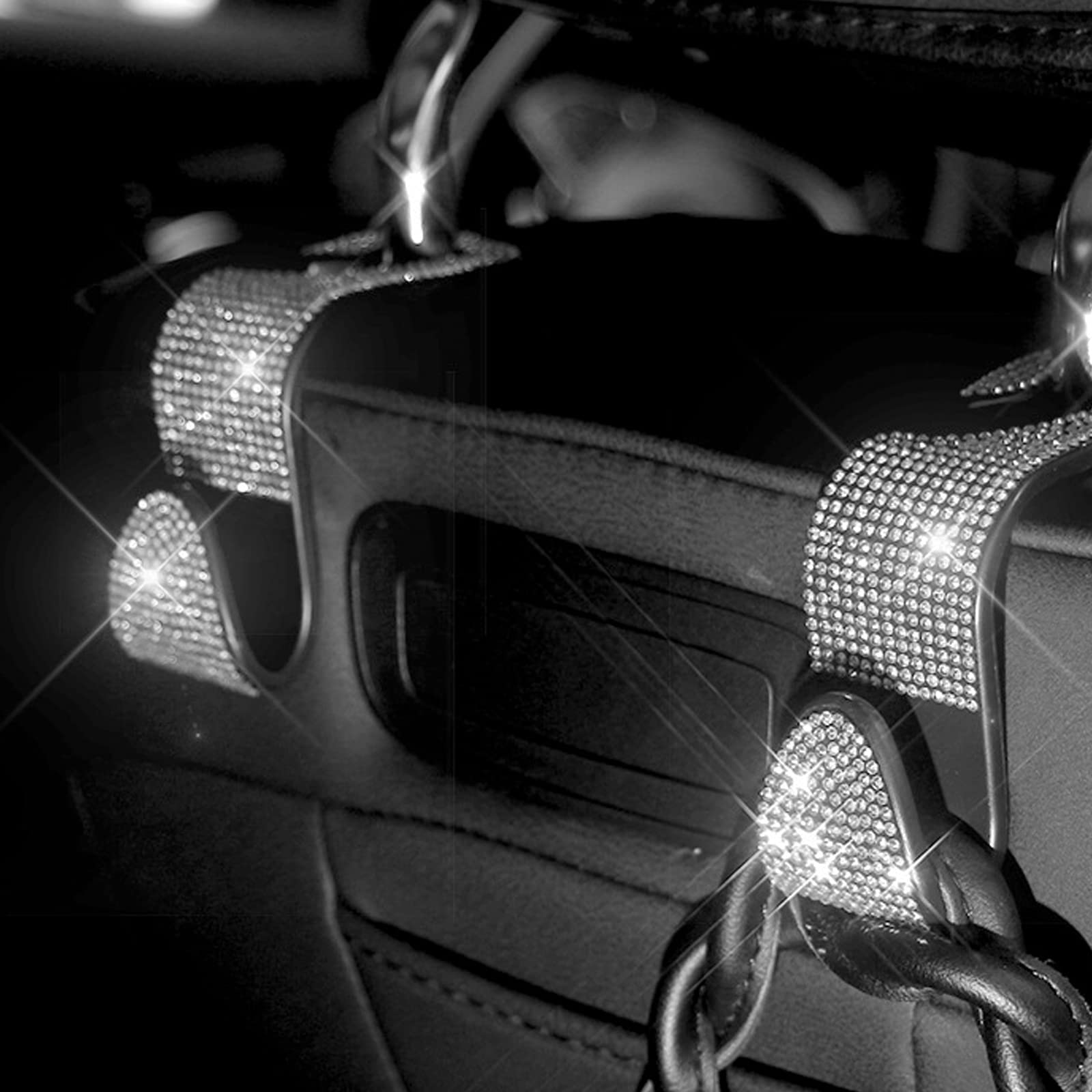 Sodcay 2 Pack Bling Car Seat Headrest Hook, Rhinestones Crystal Car Back Hooks Auto Seat Back Organizers, Car Headrest Hangers for Handbag, Clothes, Purse, Water Bottle (Black)