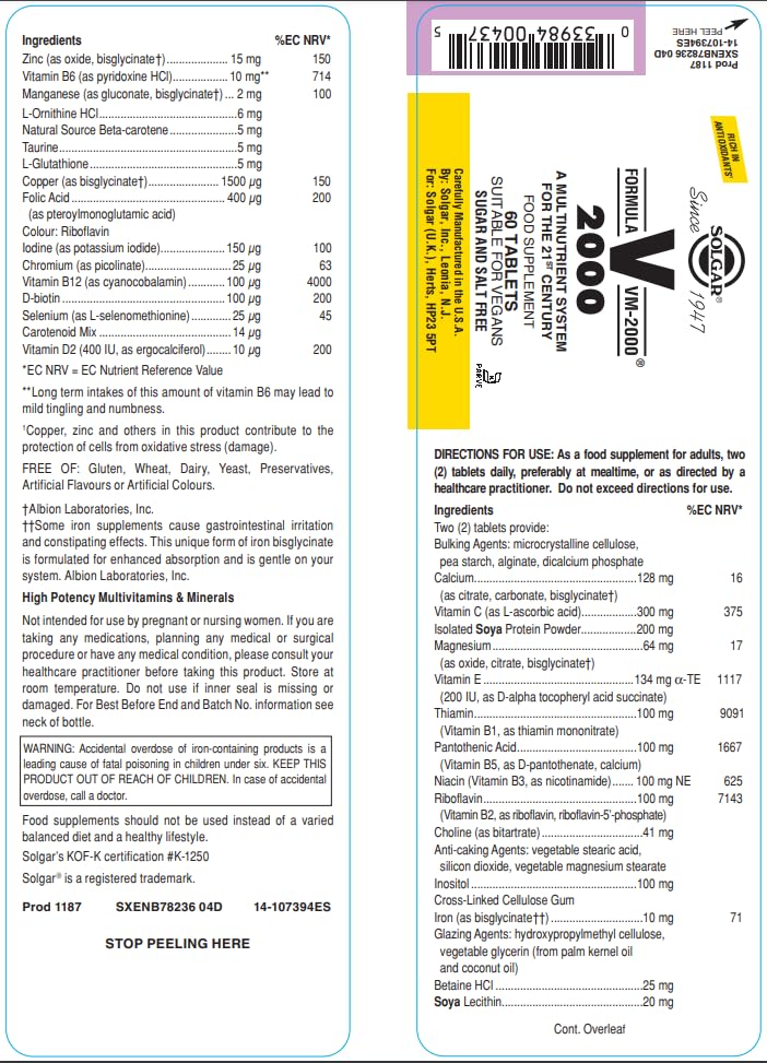 Solgar Formula VM-2000 (Multinutrient System), 60 Tablets - Premium Quality Multiple - Contains Zinc - Supports A Healthy Immune System - Vegan, Dairy Free, Kosher - 30 Servings