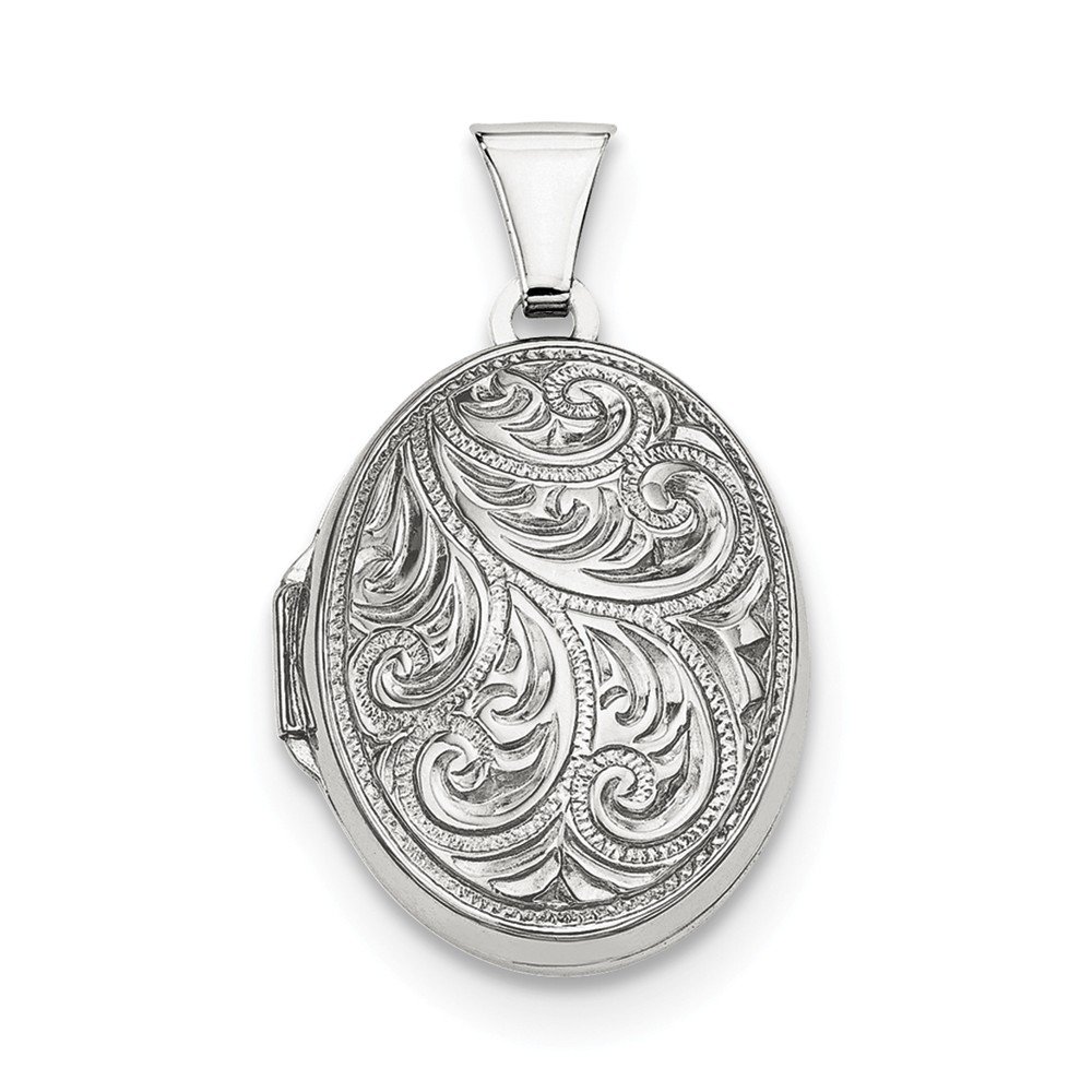 Solid 925 Sterling Silver Scroll Oval Locket Opens Engravable Pendant (26mm Height x 17mm Width)
