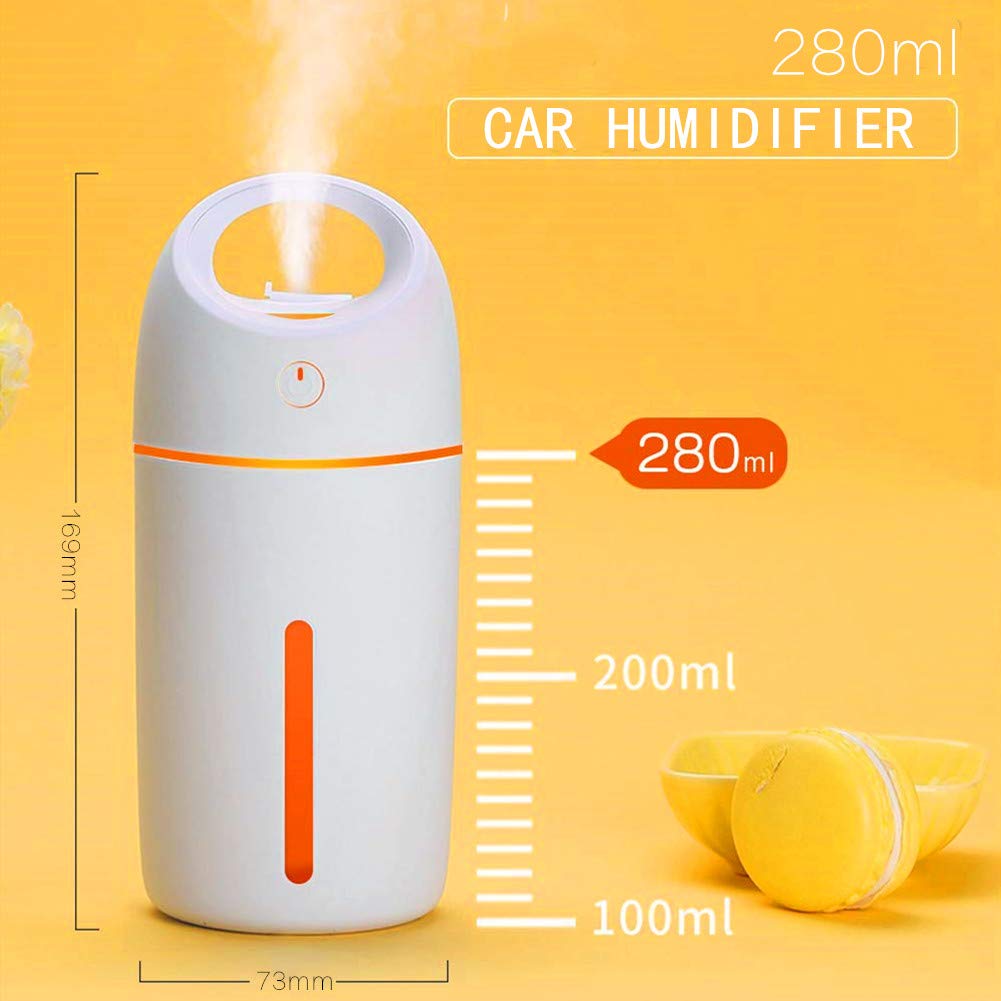 Ultrasonic Air Humidifier with 7 Colors LED, 280ml Adjustable Mist Modes, USB Rechargeable & Quiet Operation & Auto Shut-Off for Office Travel Home Baby