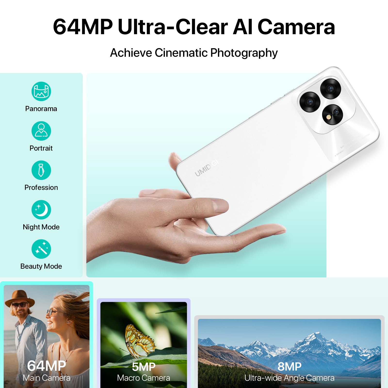 UMIDIGI A15 Cell Phones 16(8+8)G+256G, Android 13 Mobile Phone, 64MP Main Camera Octa Core Smartphone Unlocked 6.7β HD+ Full-View Waterdrop Screen, 5000mAh Battery 20W Fast Charging, 4G Dual SIM, NFC