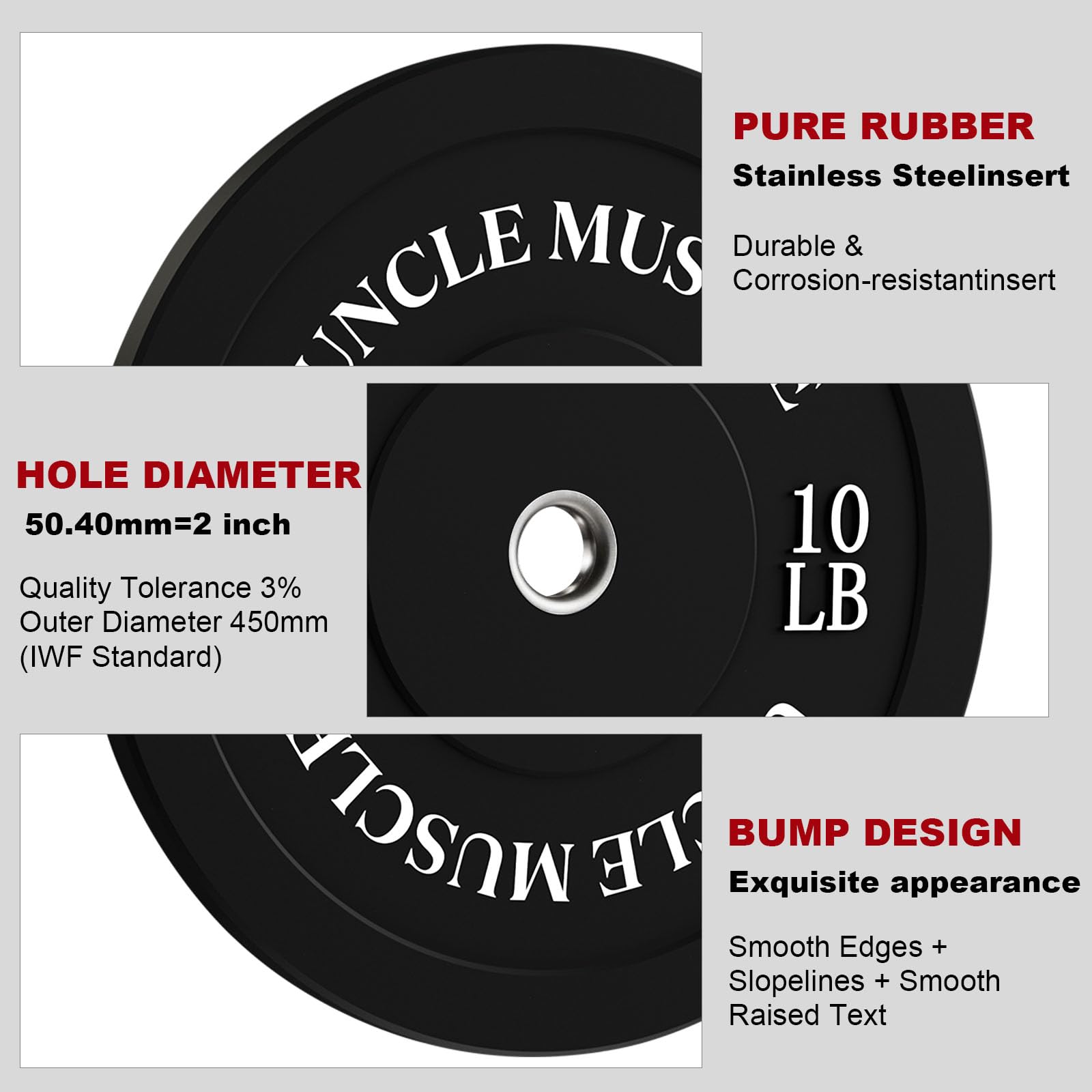 Uncle Muscle Rubber Bumper Plates Olympic Weight Powerlifting Plates for Strength Training Weight Lifting Plate Home Gym for 2 Inch Barbell