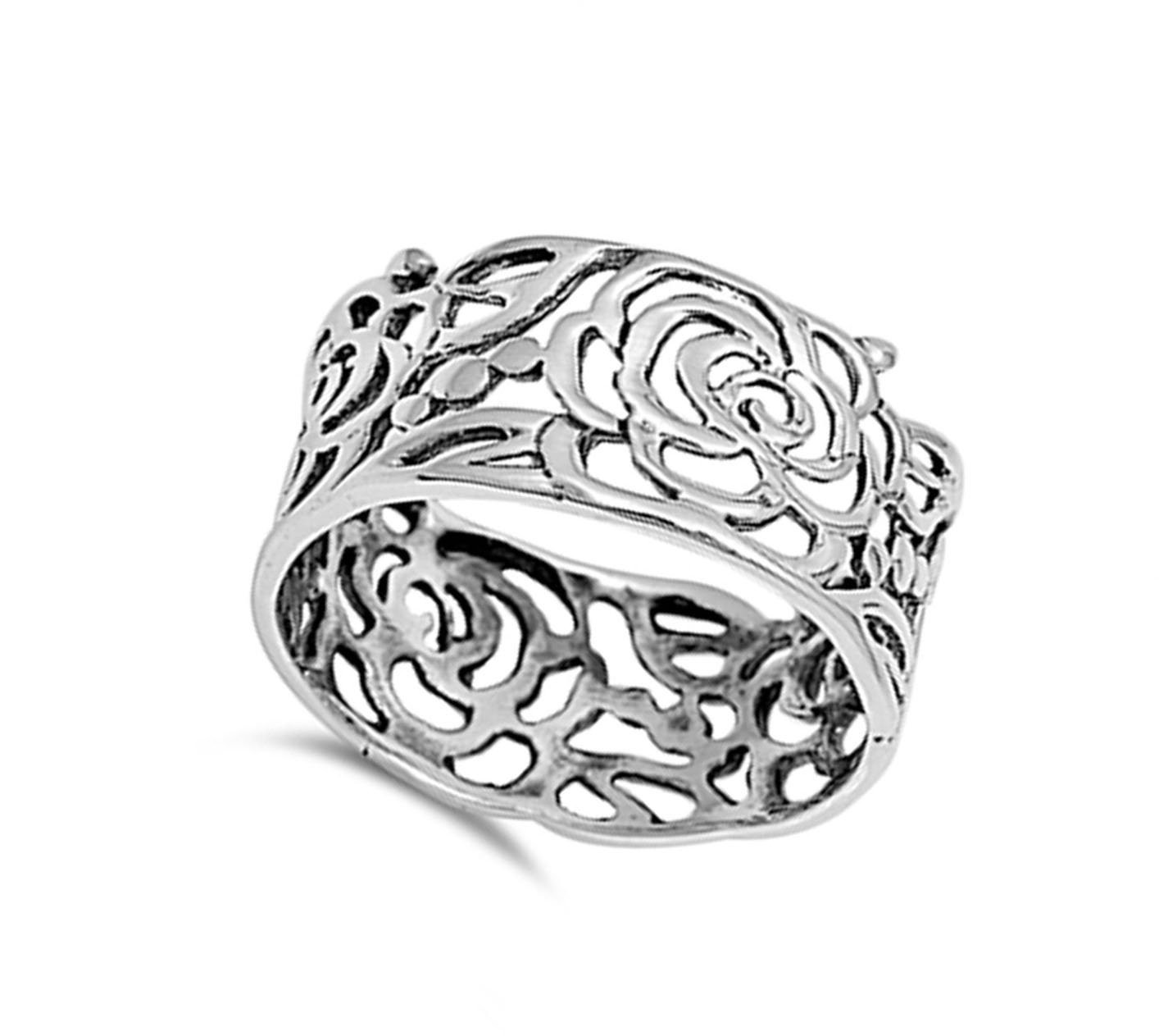 Women's Rose Flower Wrap Cutout Ring New .925 Sterling Silver Band Size 12