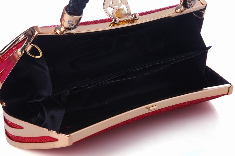 Womens Evening Bag with Rhinestone Top Handle Evening Clutch for Party Weeding Red