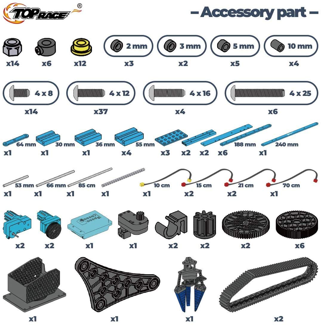 Top Race 15 Channels 2.4G Remote Control Robot Arm | DIY 151 pcs Electronic RC Toys Educational | Alloy Metal Mechanical Robotic Arm Building Kit | Take Apart STEM Hobby Gift Toy for Kids 8+ & Adults