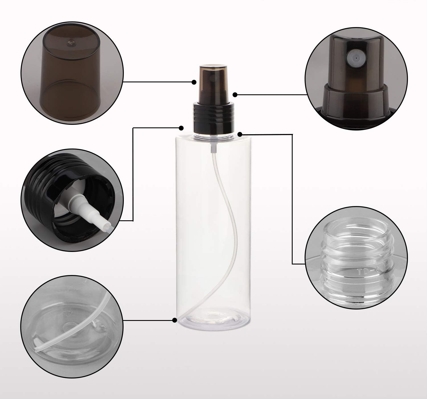 Yebeauty Empty Spray Bottles for Essential Oils, 8oz Refillable Clear Plastic Misting Spray Bottles Atomizer Fine Mister Spray Bottle for Beauty Products, Cleaning, Pack of 2