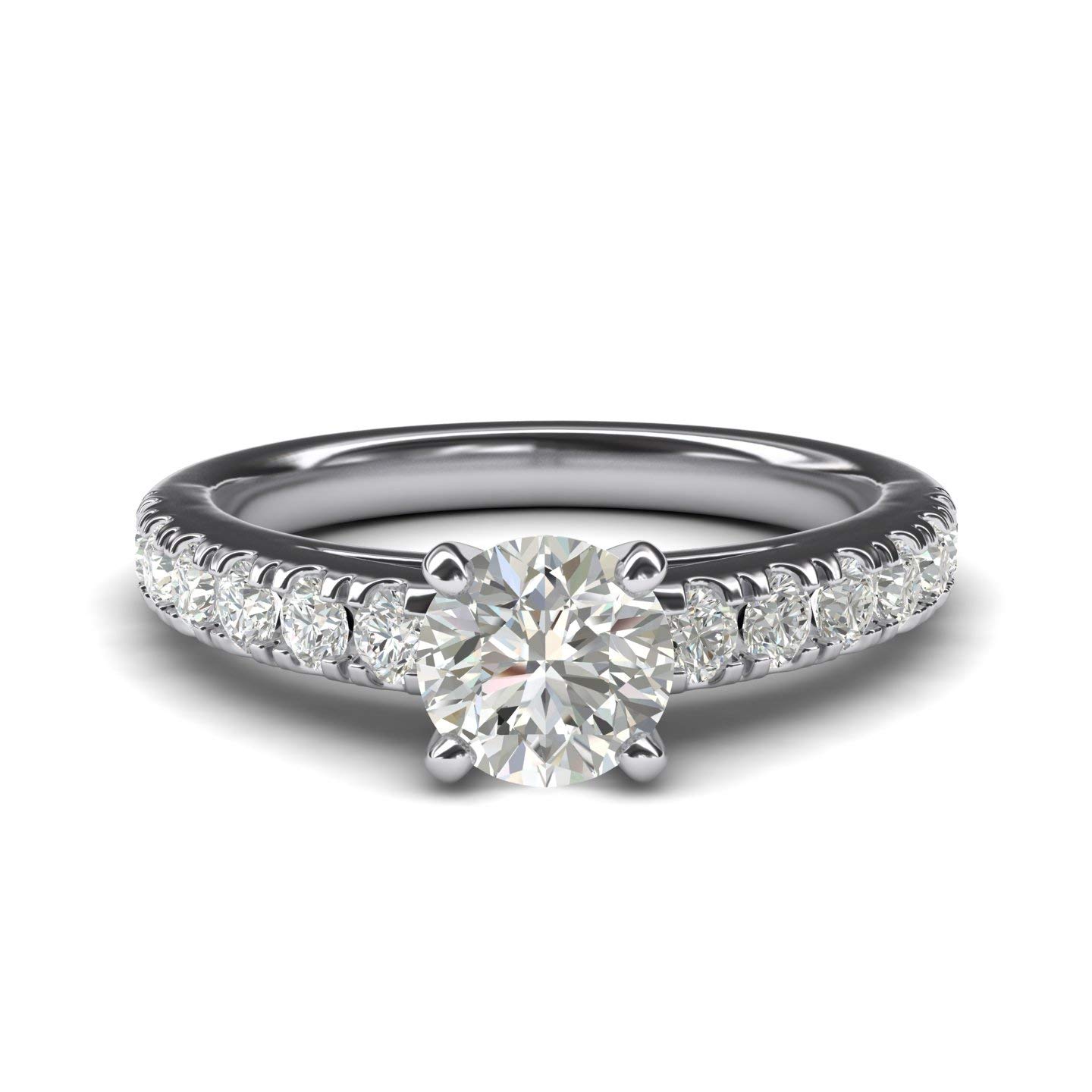 Women's Sterling Silver 1CT Classic 4-Prong Simulated Round Cut Diamond Solitaire Engagement Ring Large Side Stones (7)