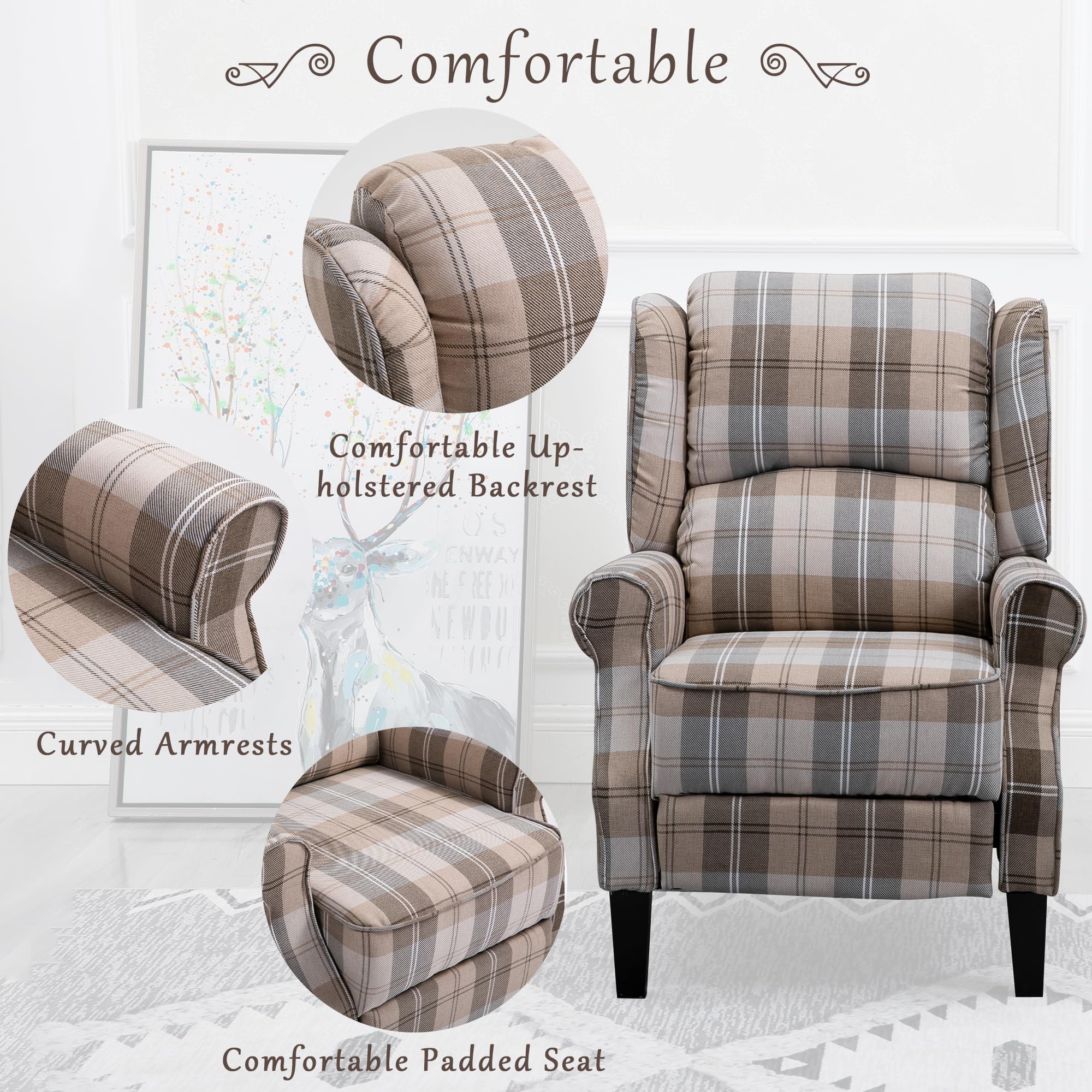 Wingback Recliner Chair,Comfy Wingback Recliner Chair with Adjustable Backrest,Modern Fabric Single Sofa Armchair for Living Room Office Home Theater (Blue)