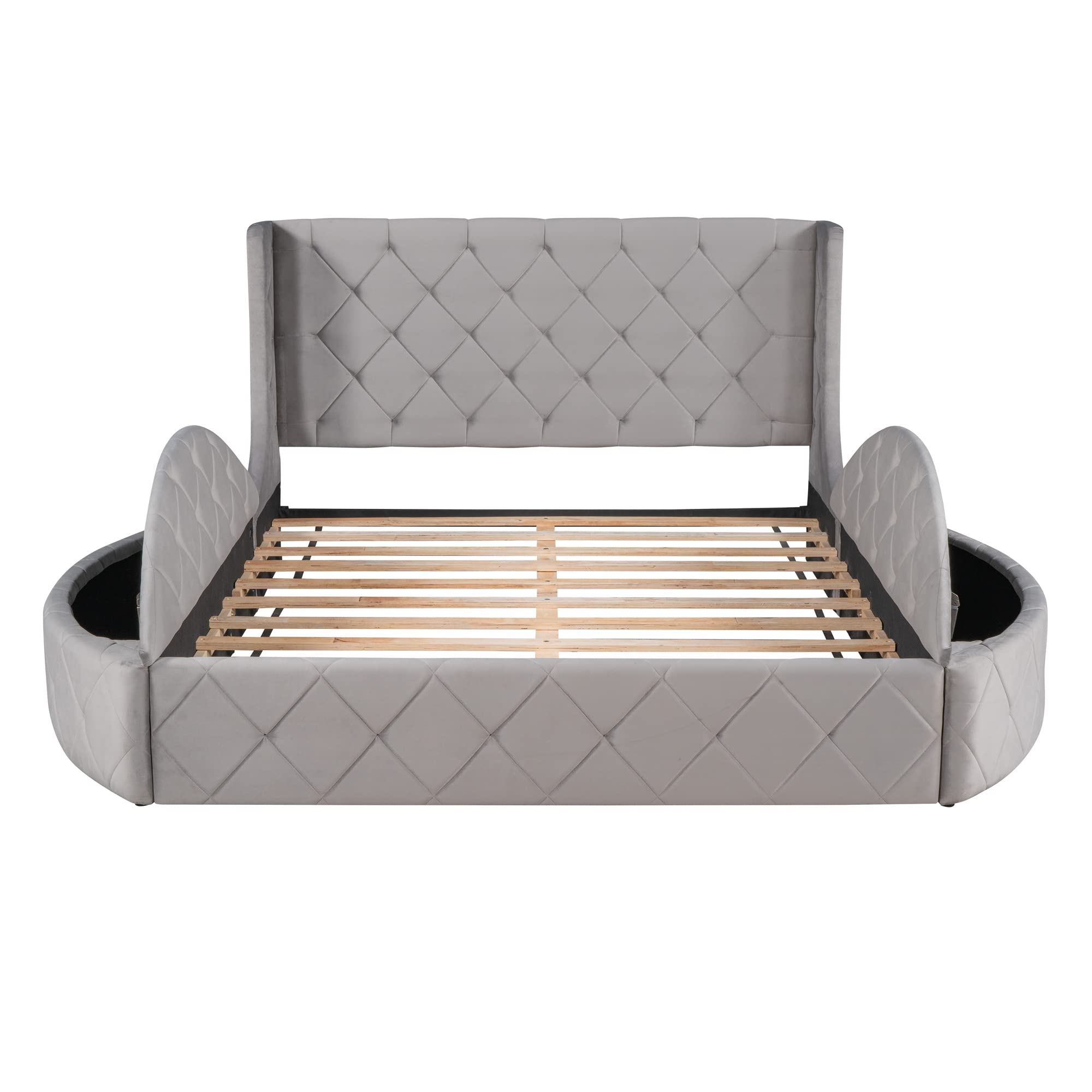 Yehha Full Size Frame w/Twin Trundle & 2 Storage Drawers, Wooden Platform Bed w/Slat Support, No Box Spring Needed, for Kids Teens Adults Bedroom, Gray, Grey
