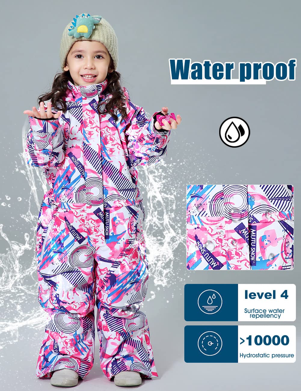 YEEFINE Girl's Snowsuit One Piece Ski Suits Jackets Waterproof Winter Warm Jumpsuits Snowboard Coats for Kids