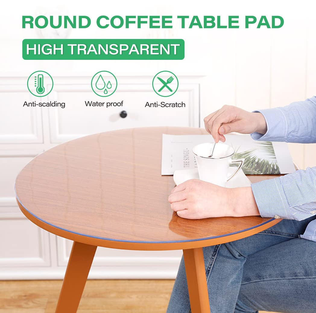 WingCanto 30 Inch Clear Round PVC Table Protector Kitchen Countertop Cover Protector Waterproof Table Cover Rectangular Plastic Tablecloth Vinyl Non Slip Oblong for Circle Coffee Dining Table