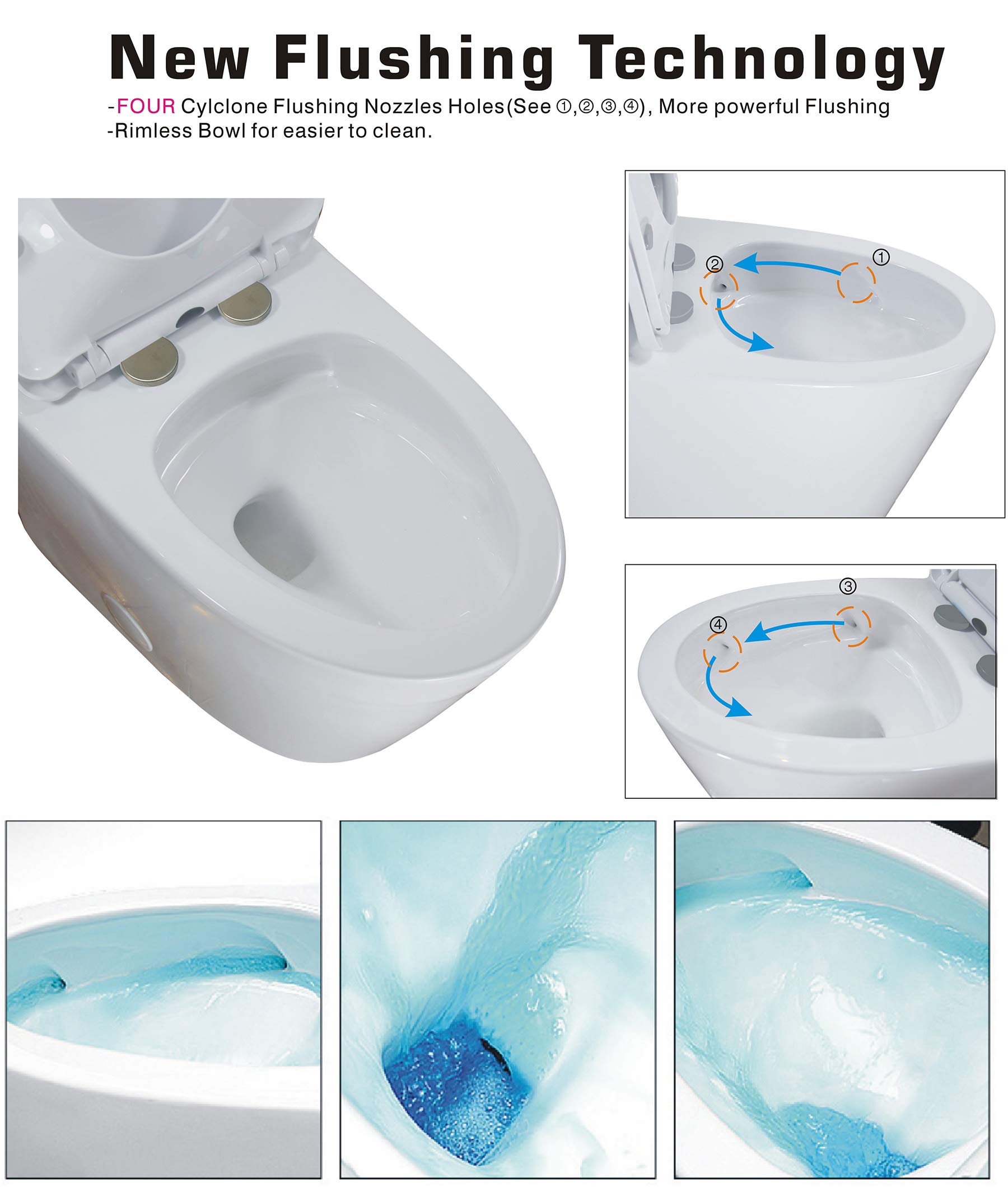 WinZo WZ5081 Elongated One Piece Toilet Low Profile, High Efficiency Side Flush 1.28 GPF with Soft Close Seat White