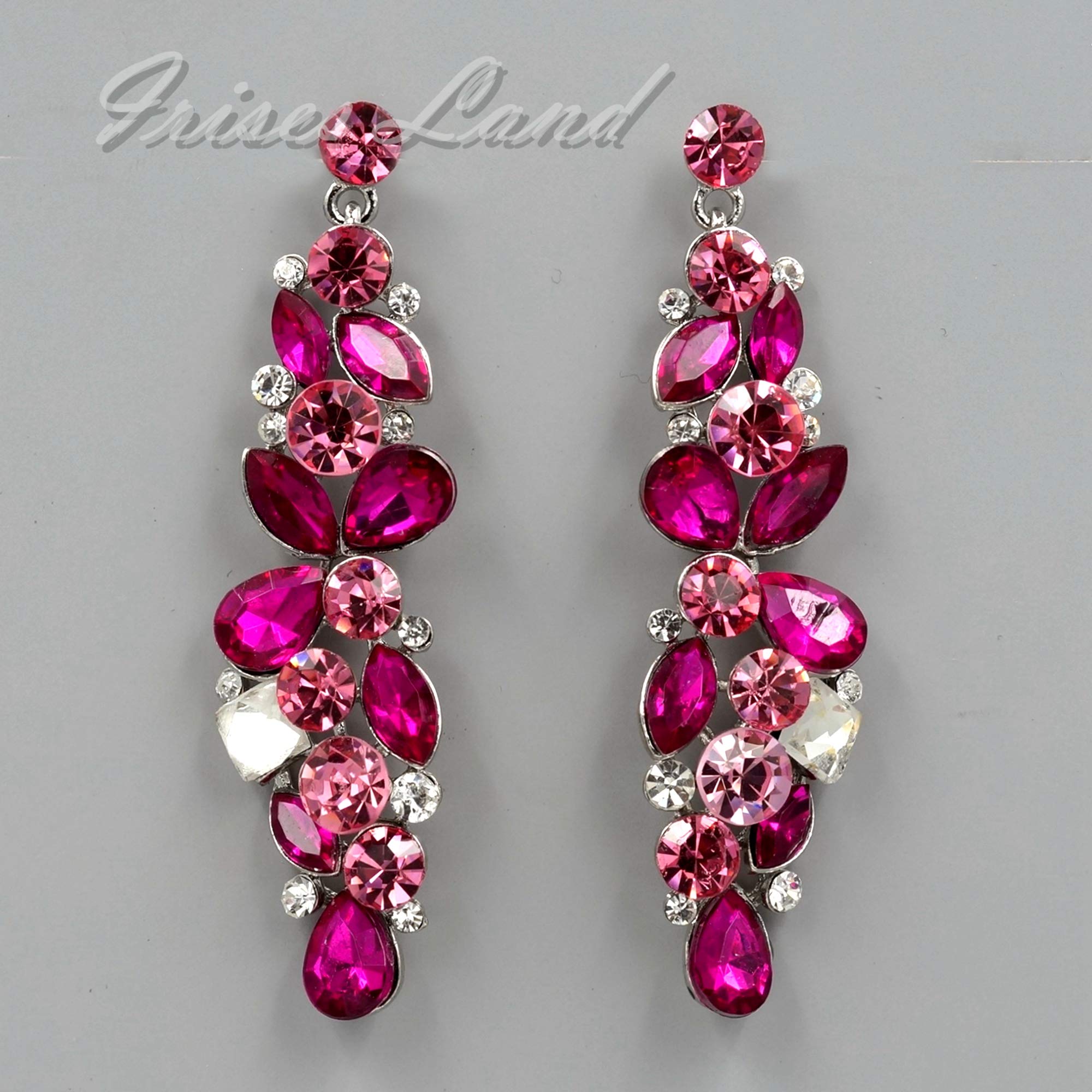 Womens Jewelry Fuchsia Pink Crystal Rhinestone Bridal Drop Dangle Earrings Sparkling Cluster style in Silver Tone for Wedding prom Party Birthday Gift
