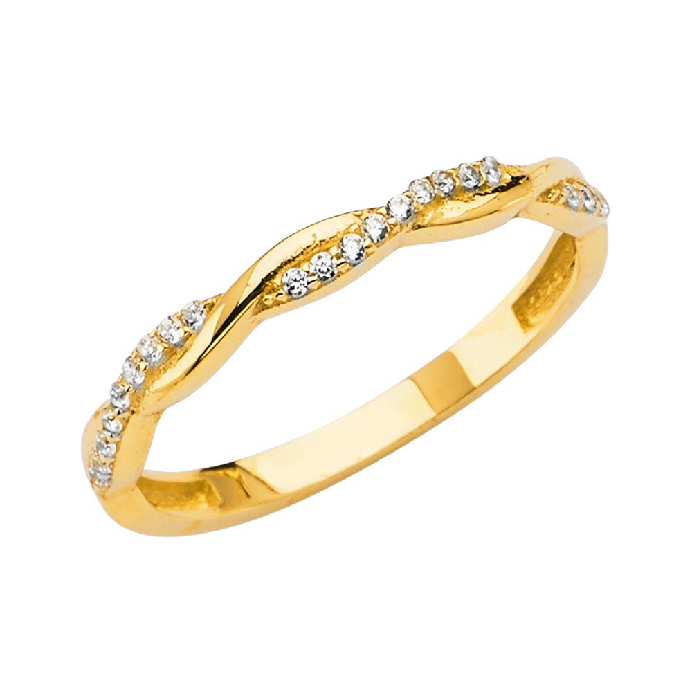 Sonia Jewels 14k Yellow Gold M-Pave Braided Ladies Cubic Zirconia CZ Fashion Anniversary Ring Size 7