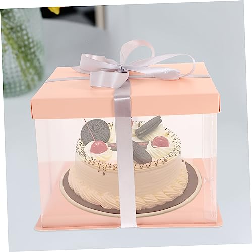 ULTECHNOVO 5pcs Box Cake Box Pink Storage Containers Wedding Cake Stand Paper Cups with Lids Cake Keeper Cake Packaging Case Disposable Cake Container Cake Packing Case Cake Storage Container