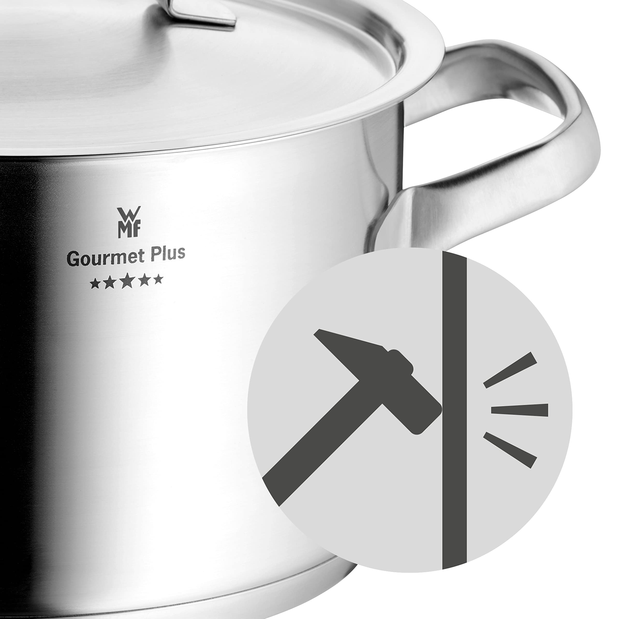 WMF Sauce pan Ø 16 cm Approx. 1,4l Gourmet Plus Inside Scaling Vapor Hole Made in Germany Metal lid Cromargan Stainless Steel Suitable for All Stove Tops Including Induction Dishwasher-Safe
