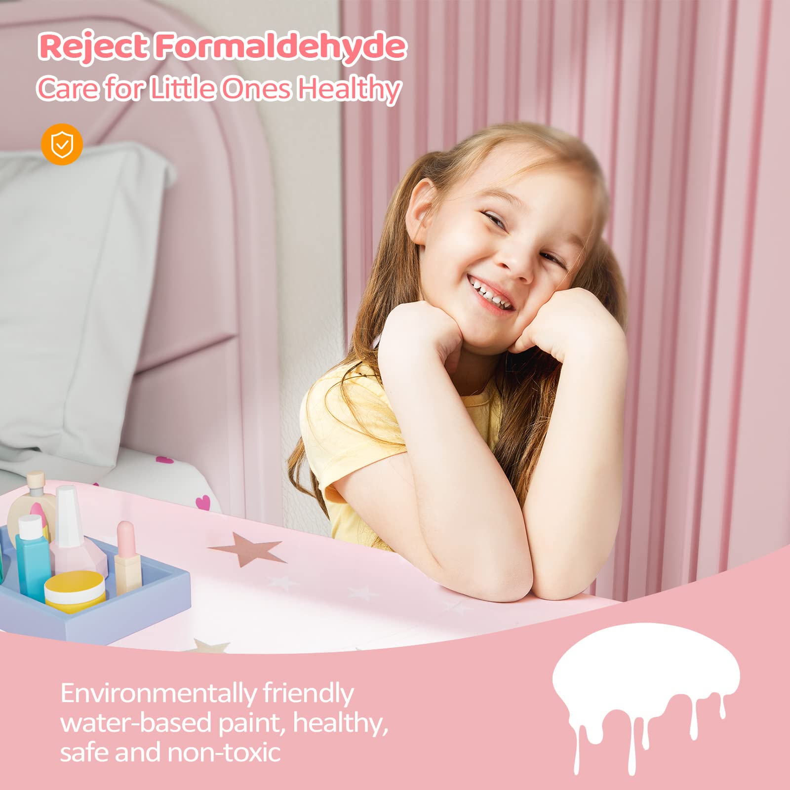 VALUE BOX Kids Vanity Table and Stool for Makeup Dressing with Mirrors Drawers, White Pink