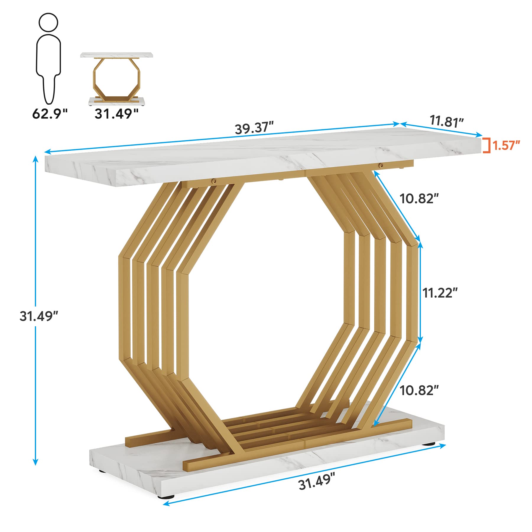 Tribesigns Gold Console Table, Faux Marble Entryway Table Narrow Sofa Table with Geometric Metal Base, 40 Inch Modern Accent Table Entrance Table for Living Room, Hallway, Foyer, Black