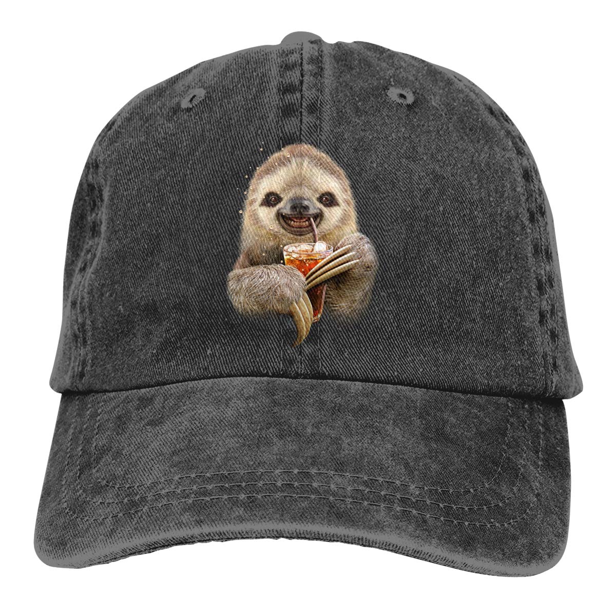 Unisex Pocket Sloth Vintage Jeans Adjustable Baseball Cap Cotton Denim Dad Hat (One Size, Black 1)