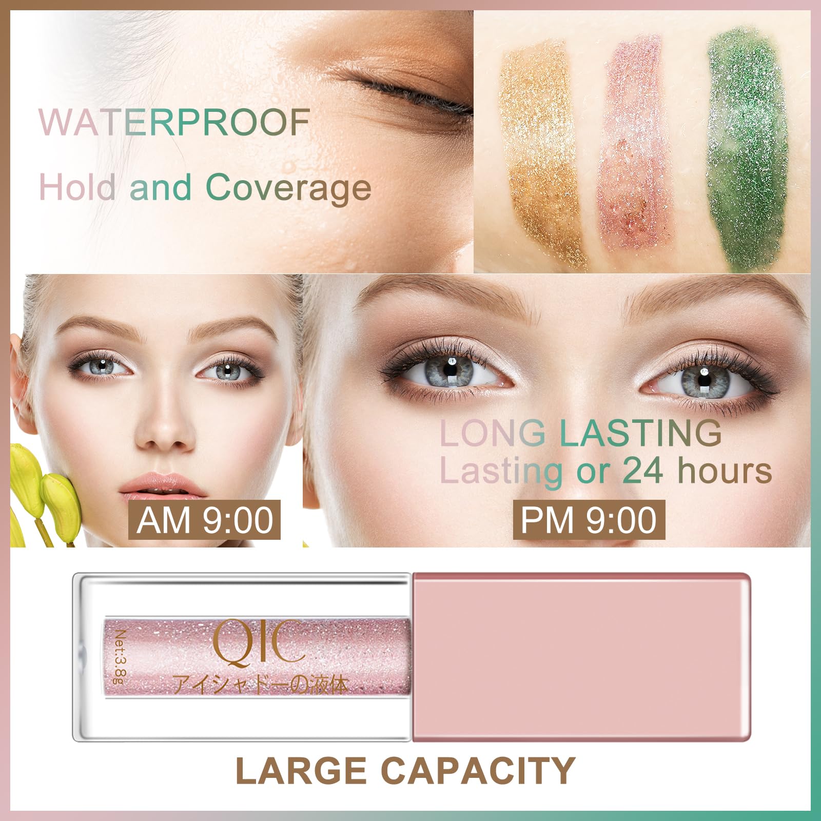 SOYUB Liquid Metallic Eyeshadow Makeup Set, Shimmer Sparkle Glow Colors Pencil Stick, One-Swipe Coverage, Stardust/Dream Powder/Diamond Green, 0.128 Fl Oz, Pack of 3