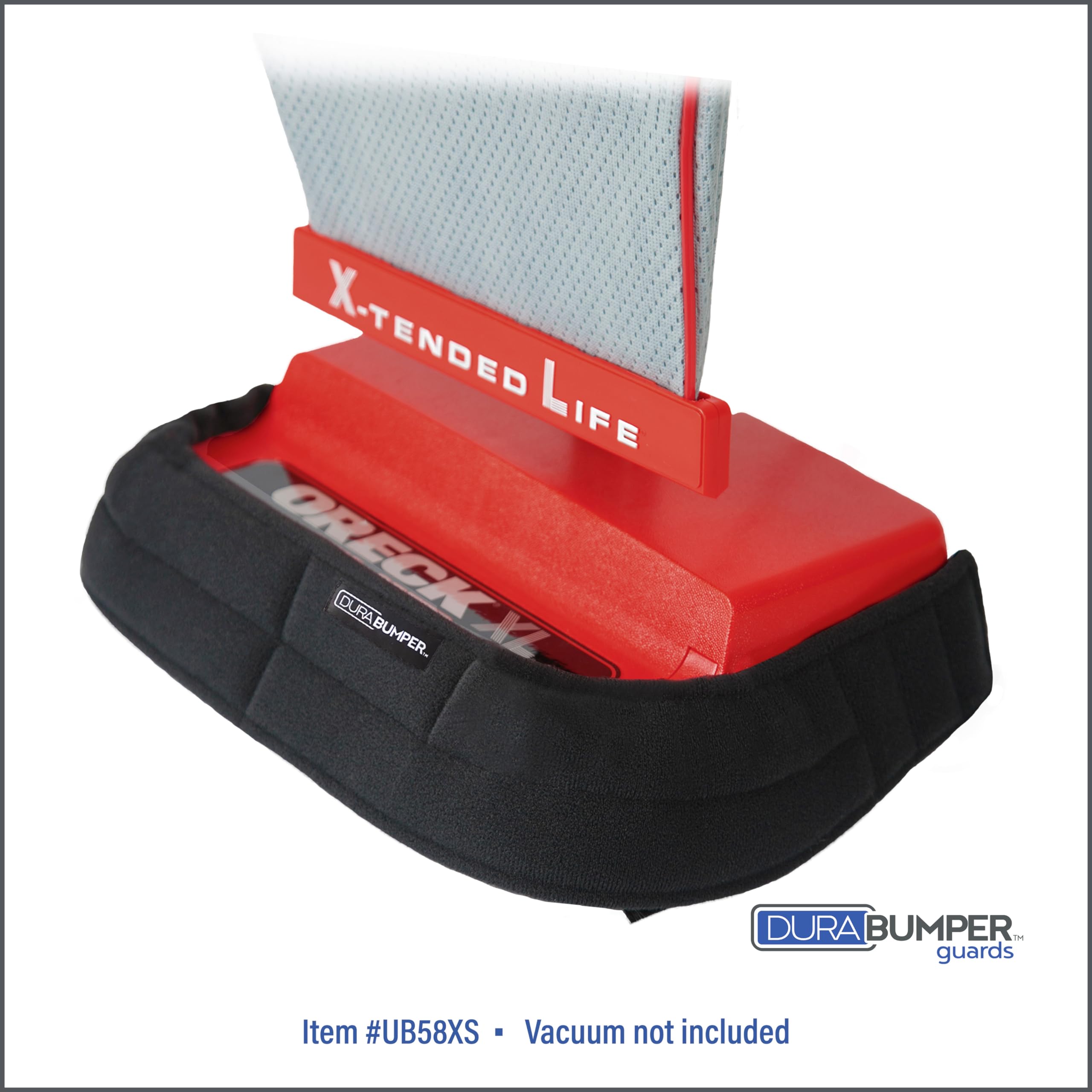 VacuBumper - Bumper Guard for Upright Vacuums - IMPORTANT - Bumper Fits Mid-size Vacuums with Front Width: 12" to 14" and Side Depth: 6.5" & Up (Item #UB58XS)
