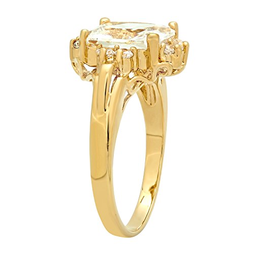 The Bling Factory Gold Plated Clear Emerald-Cut CZ Solitaire Ring w/CZ Accents, Size 7