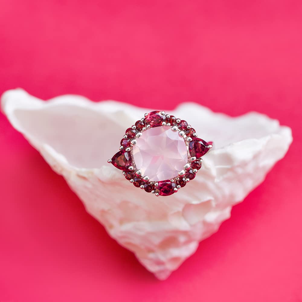 YoTreasure 5.65 ct. t.w Rose Quartz & Rhodolite .925 Sterling Silver Cluster Ring