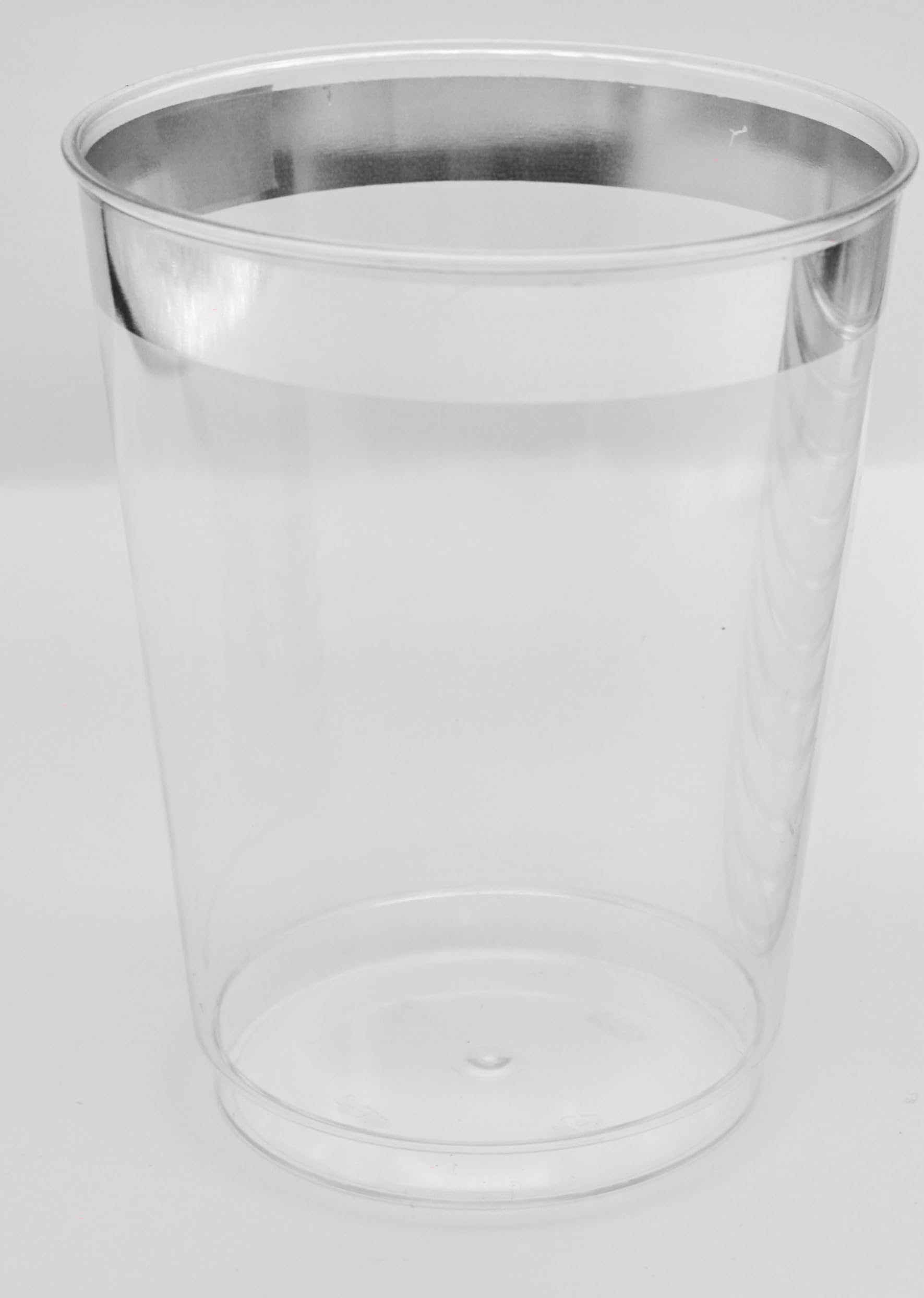 UNIQUE TABLEWARE Disposable Plastic Clear Cups, Silver Rim, 10 oz