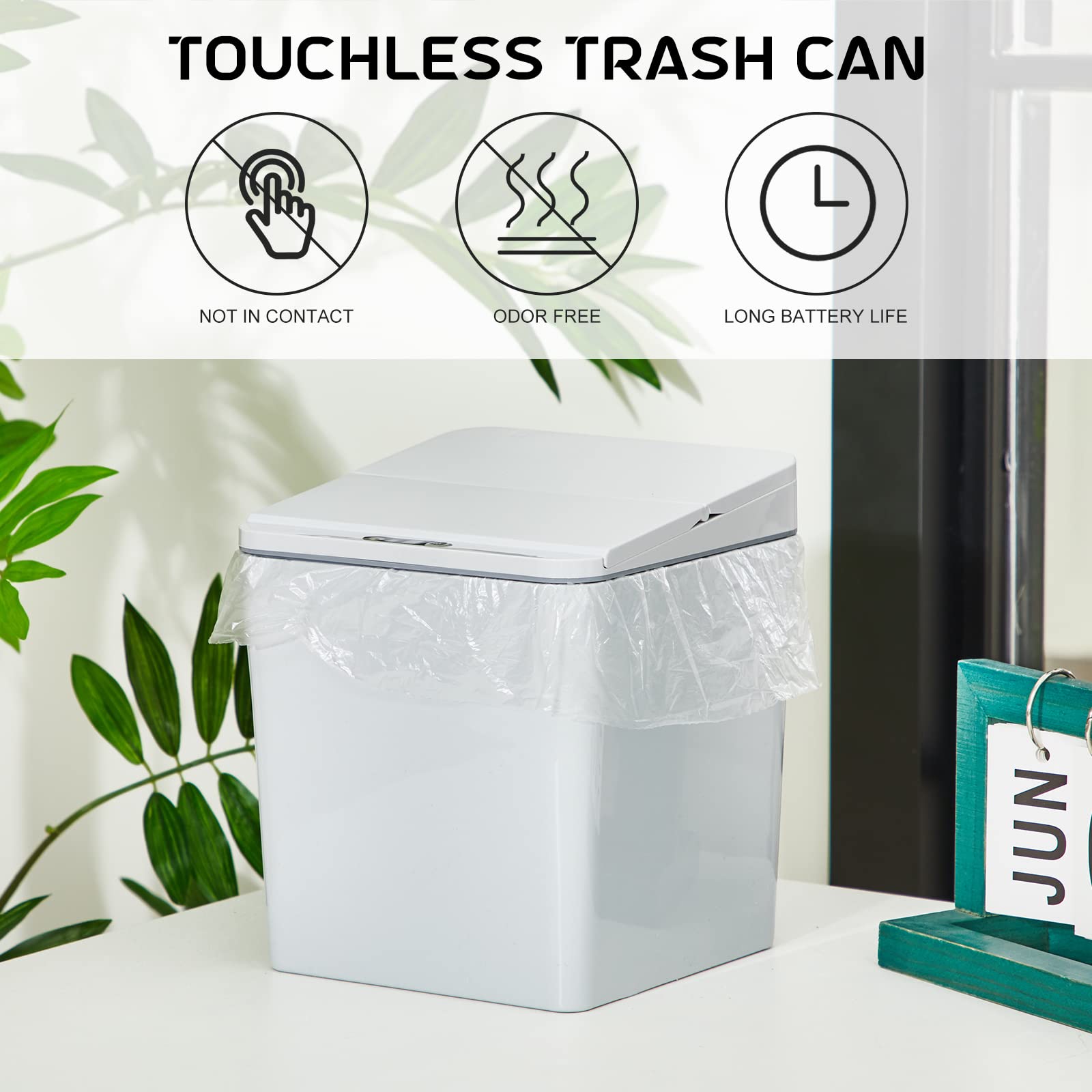 Tanlade 2 Pcs Touchless Mini Countertop Trash Can Automatic Small Garbage Can Motion Sensor Desktop Garbage Bin Smart Small Wastebasket with Lid for Desk Coffee Table Car Kitchen Bathroom Office
