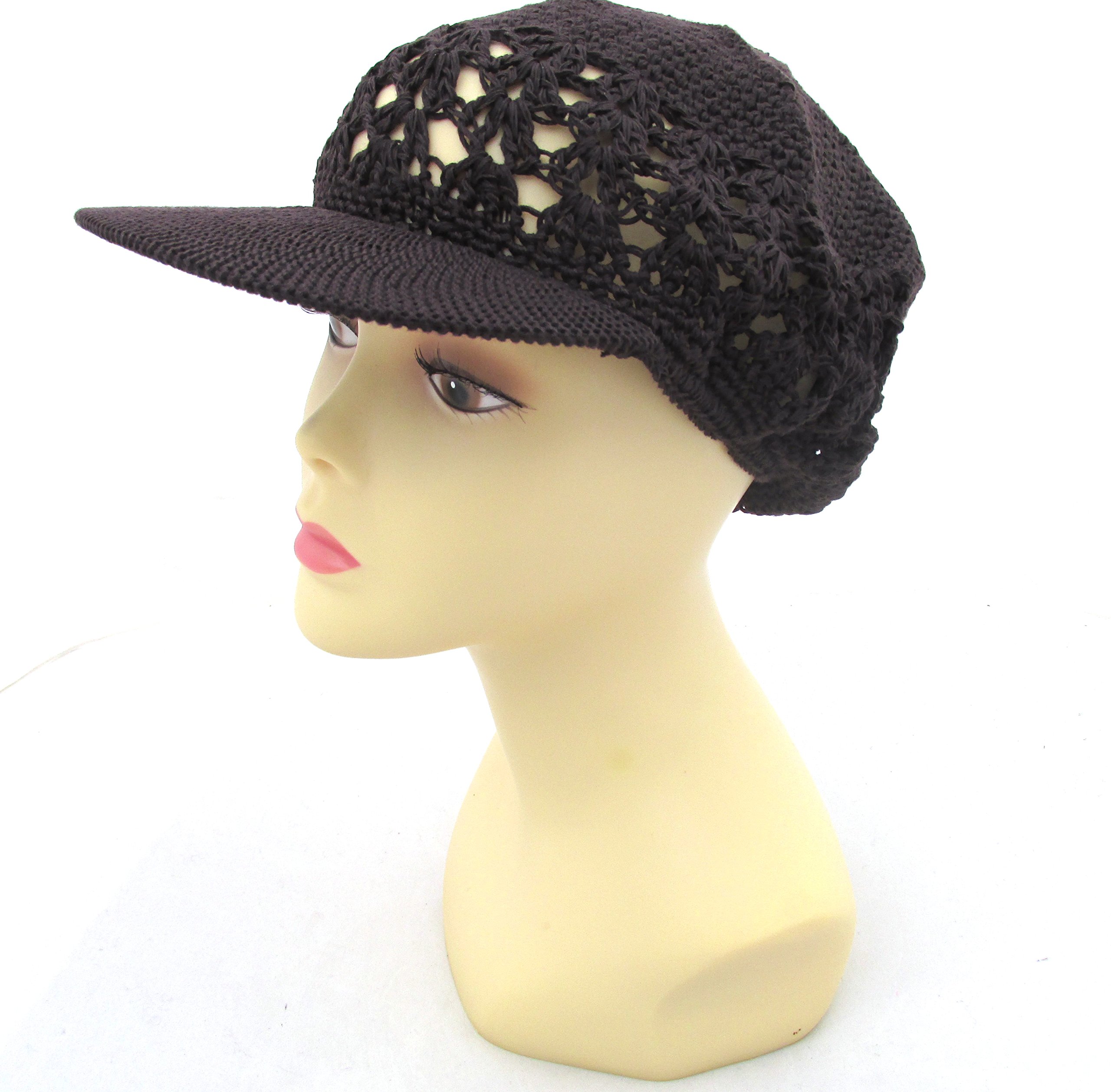 Visor Brim Knit Kufi Hat - Koopy Cap - Crochet Beanie with Brim (Black)