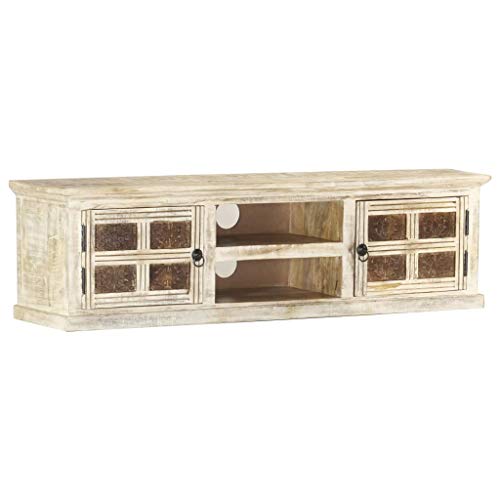 THYUOVAI TV Cabinet,Media Cabinet Tv Console Stereo Cabinet Low Board Suitable for Living Room,Bedroom,Closet,Hallway,Foyer,Office White 51.2"x11.8"x14.2" Solid Mango Wood