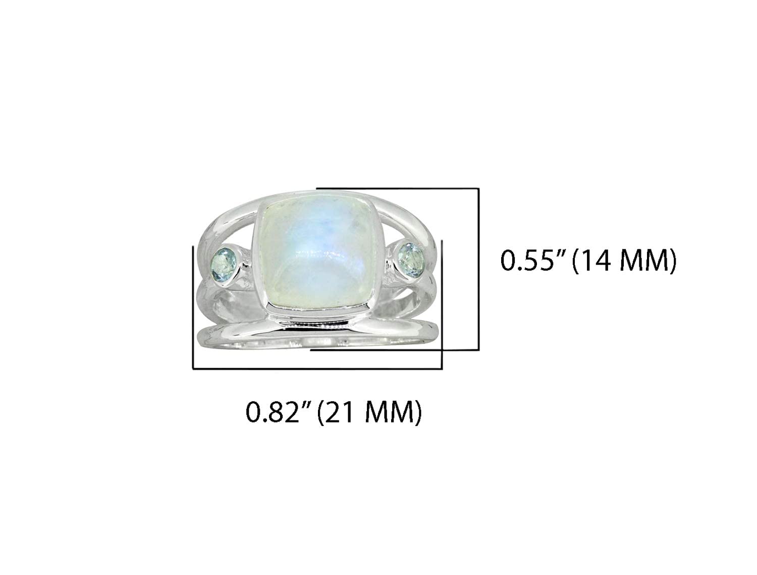 YoTreasure Moonstone & Blue Topaz Three Stone Chunky Ring .925 Sterling Silver