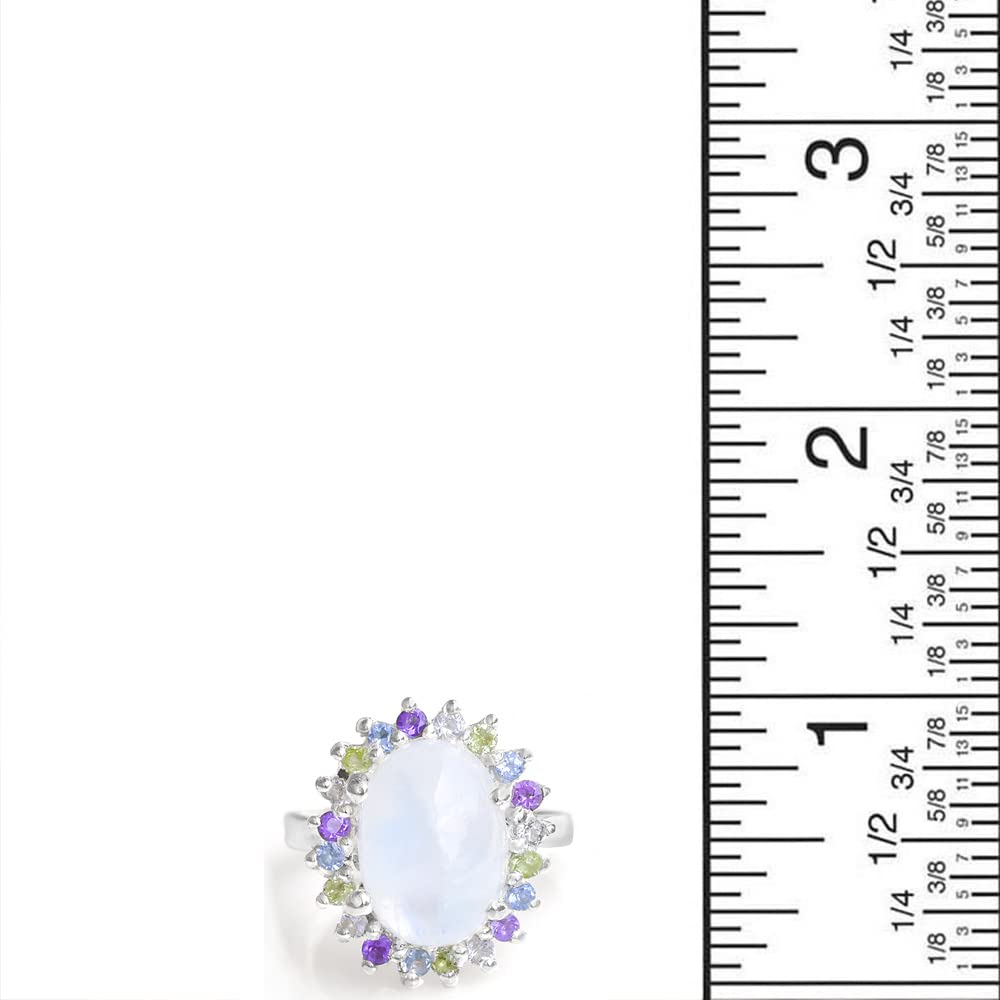 YoTreasure Moonstone Solid Sterling Silver Multi Gemstone Flower Cluster Ring