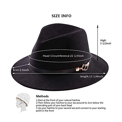Womens Fedora Hats 100% Wool Wide Brim Felt Panama Sun Hats Vintage Trilby Cap with Buckle