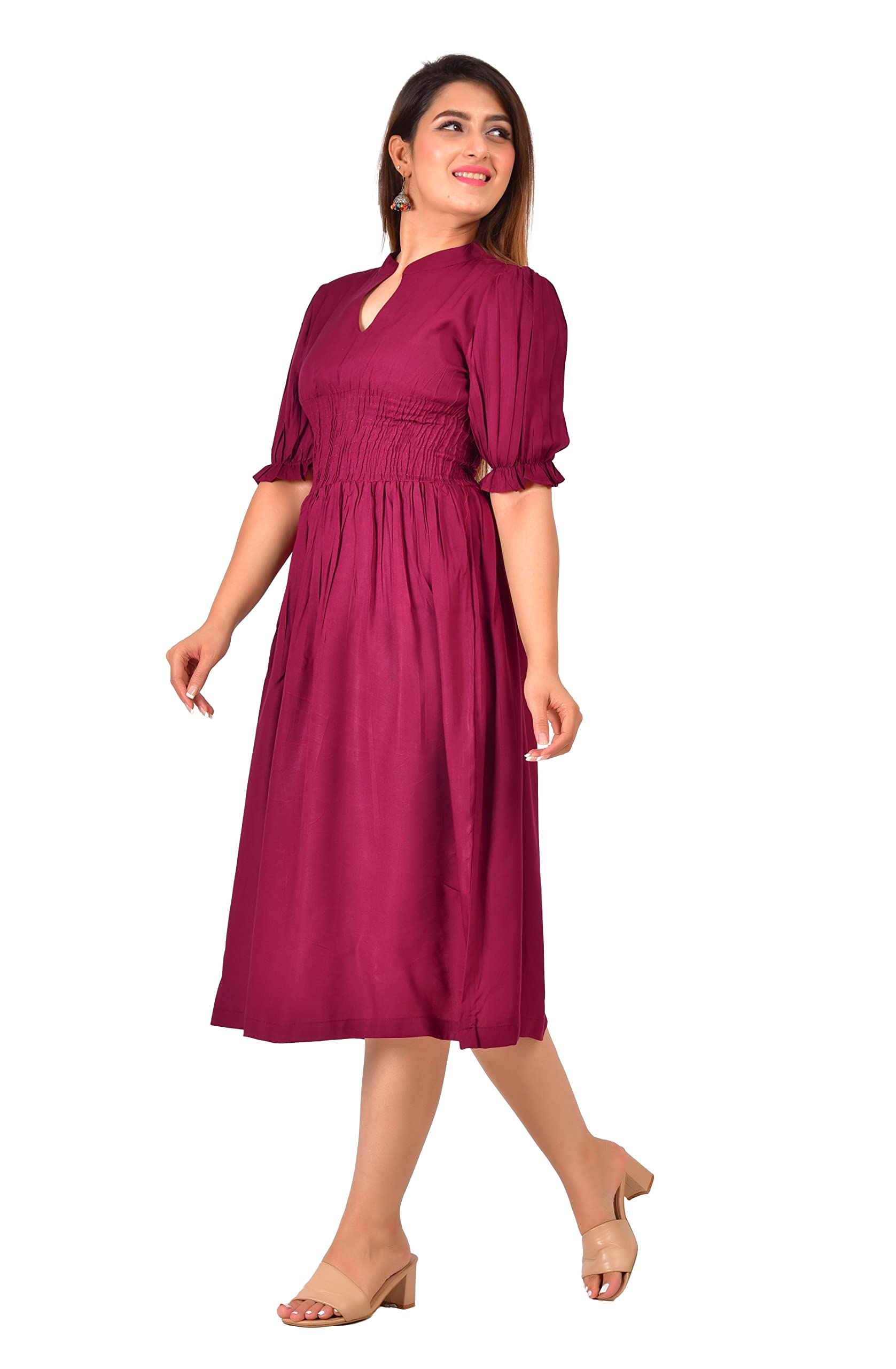 Vasu Agencies Womens Rayon Wine Red 3/4 Sleeves Floral Printed Straight Anarkalis Kurti (Large)