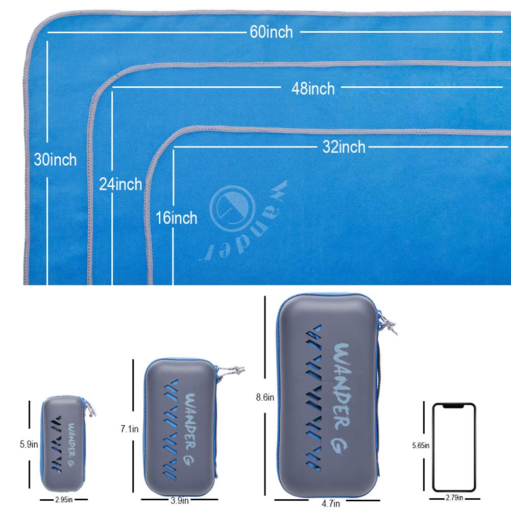 Wander G Microfiber Towel Fast Drying Camping Towel Ultra Soft Compact for Travel Beach Hiking Backpacking Yoga Gym Sports (Blue, Medium (24 x 48 inches))