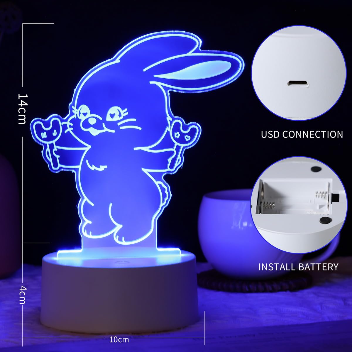 X9H8N9 Kpop LED Night Light 7 Colors Remote Adjustable Bunnies NightLight Bedside Lamp for New Nwjns Jeans Bunny Bunnies