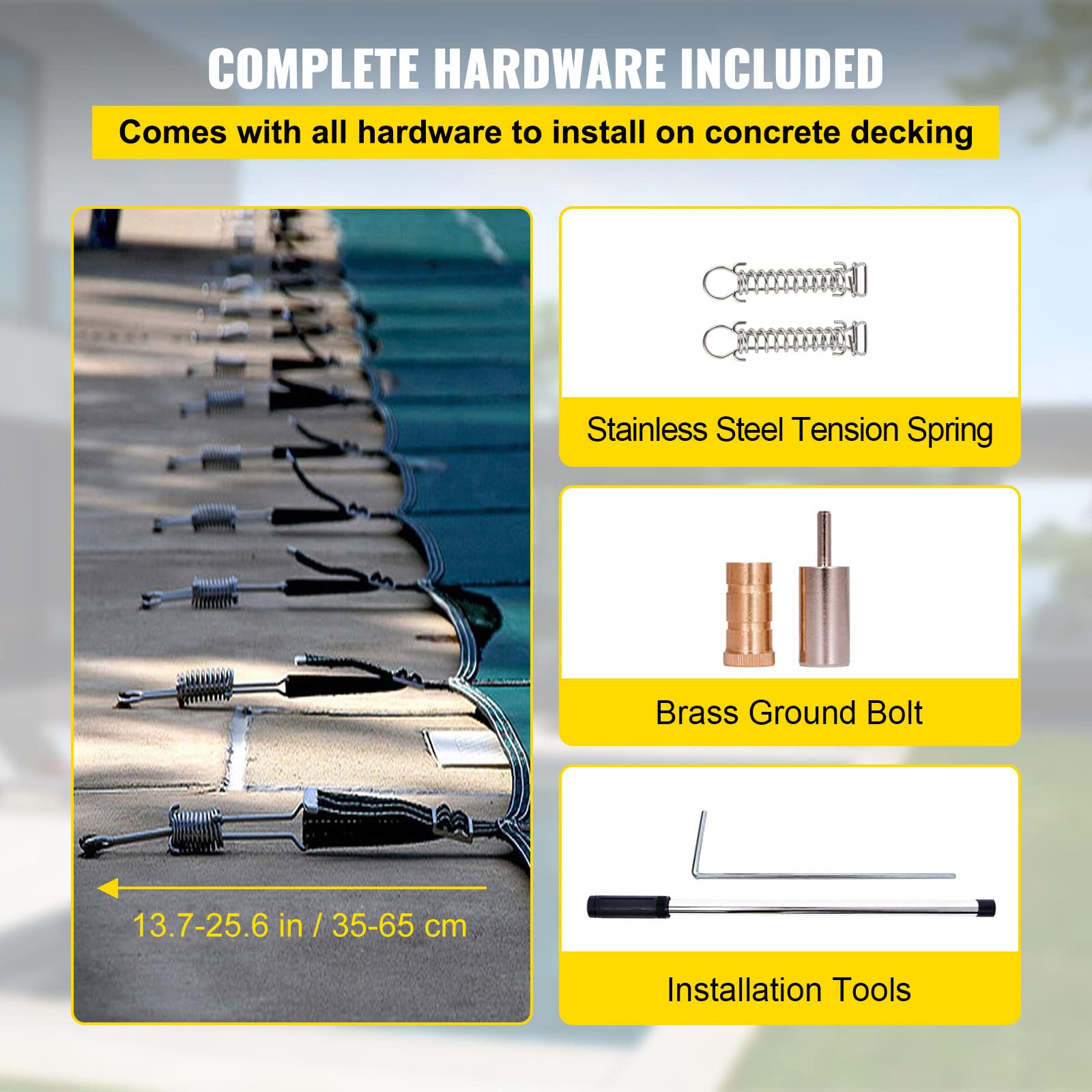 VEVOR Inground Pool Safety Cover, Fits 20 ft x 40 ft Rectangular Winter Pool Cover with Right Step, Triple Stitched, High Strength Mesh PP, Good Rain Permeability, Installation Hardware Included