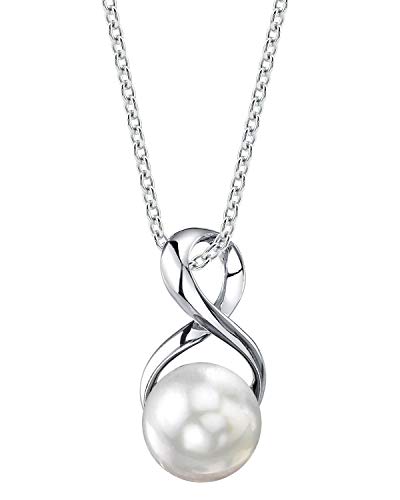 The Pearl Source Freshwater Pearl Pendant Necklace for Women - White Cultured Pearl Necklace with Infinity Design | Single Pearl Necklace for Women with 925 Sterling Silver Chain, 9.0-10.0mm